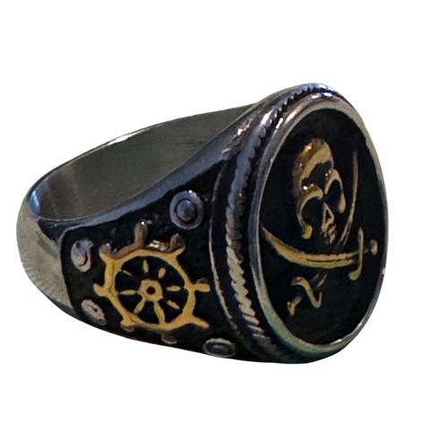 Jolly Roger Signet Ring Stainless Steel Nautical Pirate Skull Band Size ...