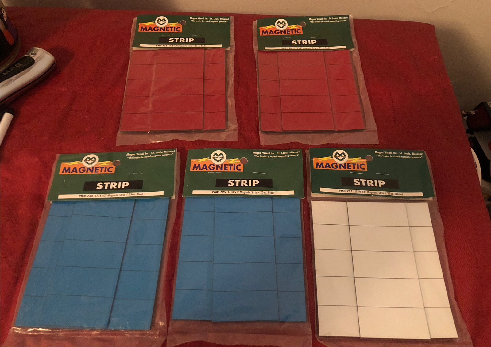 5 packs of Magna Visual Magnetic Write-On/Wipe Off Pre-Cut Red White ...