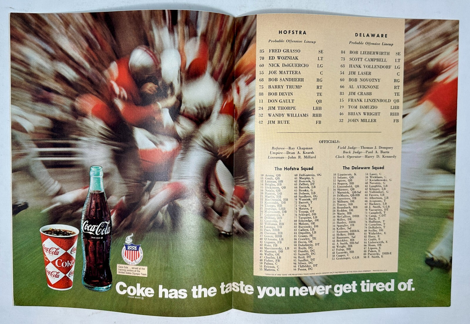 1967 Hofstra University Pride Delaware Fightin' Blue Hens Football Game ...