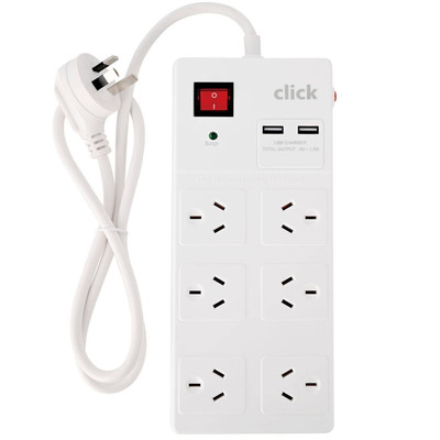 Click 6 Outlet Power Board with USB Ports Ideal Home, Office Surge ...
