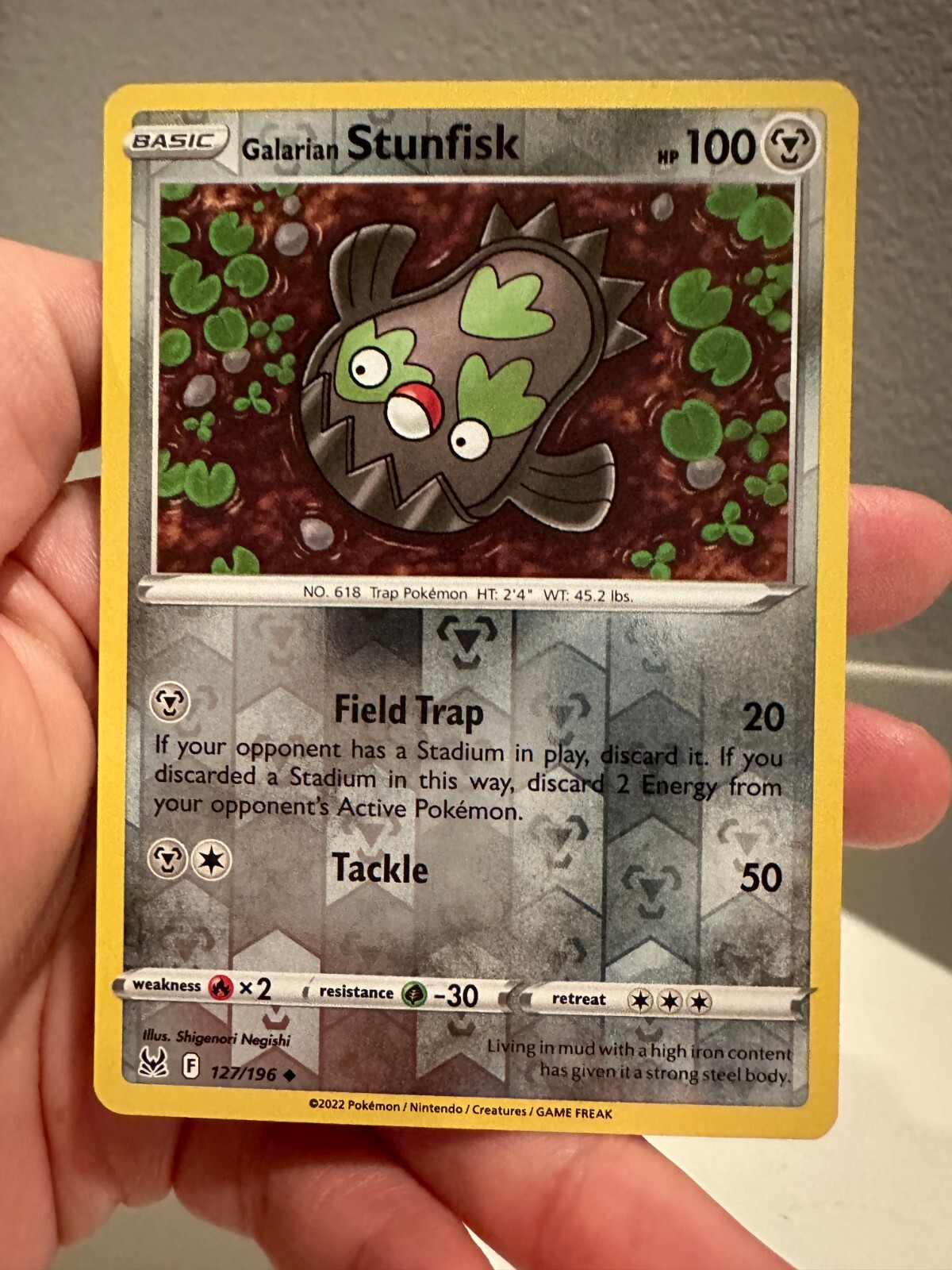 GALARIAN STUNFISK 127/196 LOST ORIGIN POKEMON (REVERSE HOLO, NM) NM ...