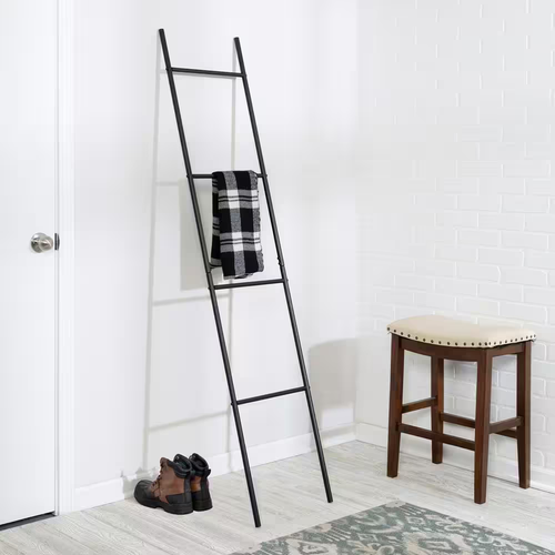 Ladder-Style Clothes Dry Rack Black Matte Steel Frame 4-Rung Decorative ...