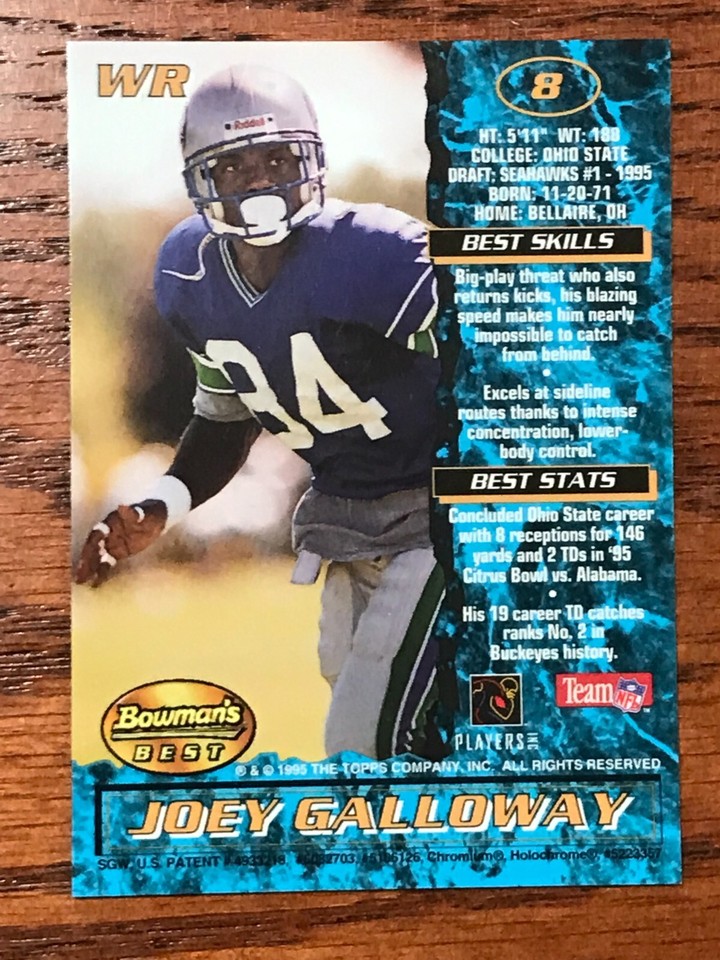 1995 BOWMAN'S BEST JOEY GALLOWAY FOOTBALL ROOKIE CARD RC-CARD #8-MAR013 ...