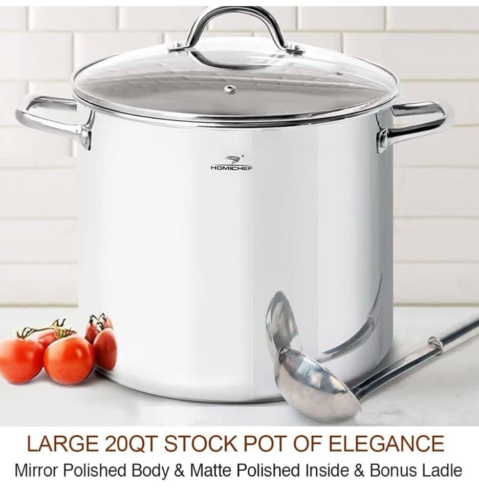 HOMICHEF Commercial Grade LARGE STOCK POT 20 Quart With Lid Nickel Free ...