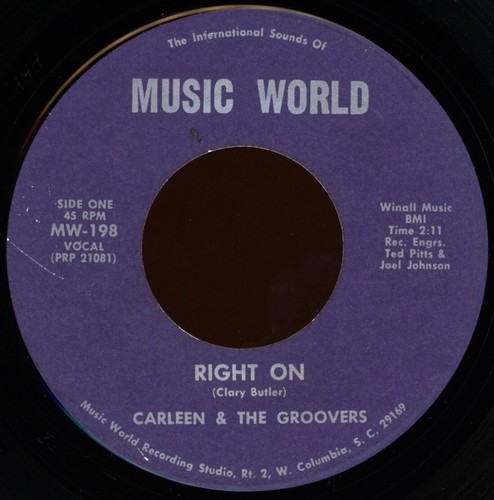 CARLEEN & THE GROOVERS Right On / The Thing 45 Music World Rare 1970 SC ...
