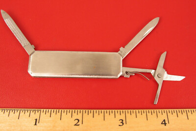 VINTAGE SILVER TONE ROSTFREI FES GERMANY POCKET KNIFE WITH SCISSORS ...