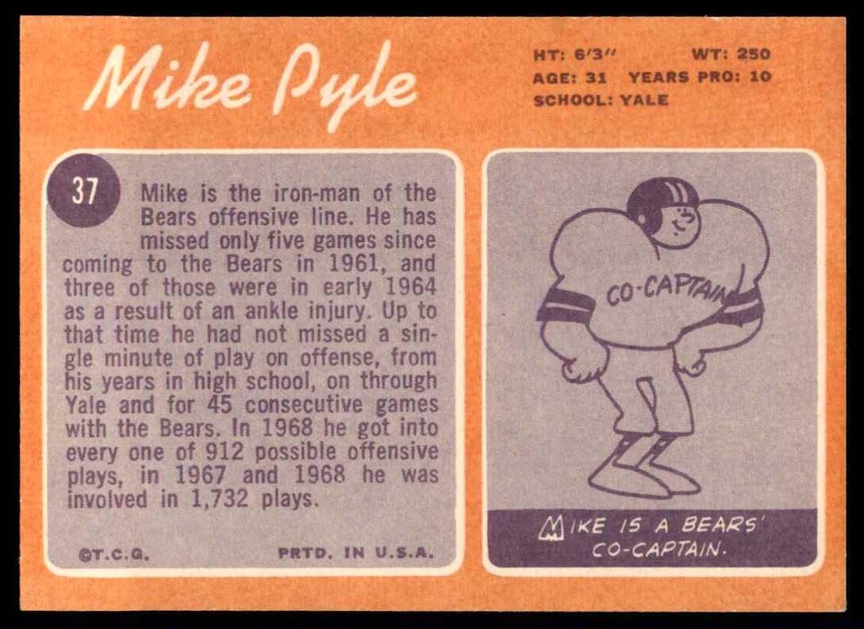 1970 Topps Mike Pyle Chicago Bears #37 | eBay