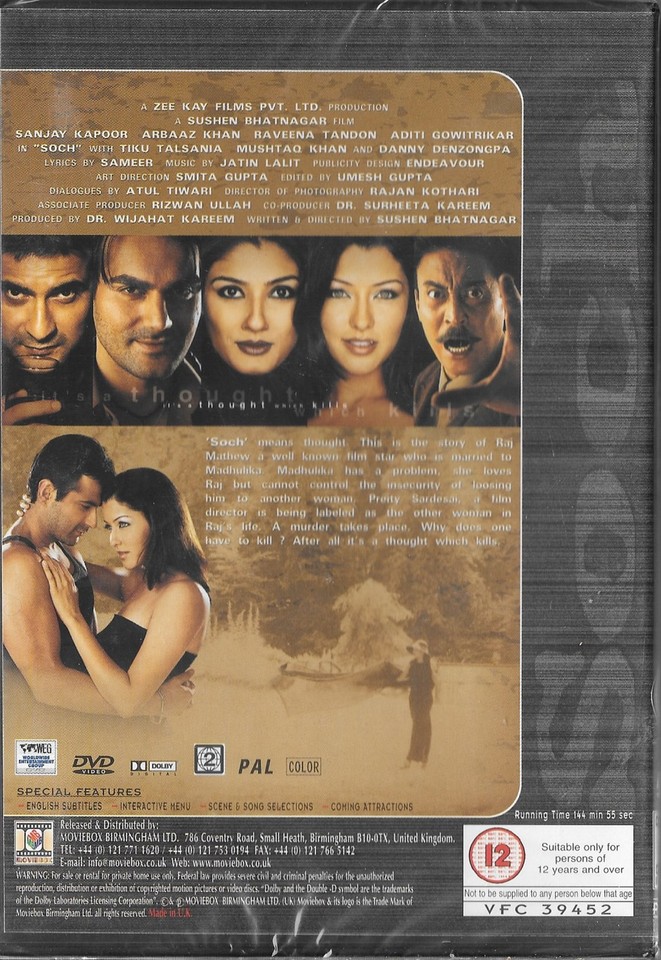 SOCH - SANJAY KAPOOR - ARBAAZ KHAN - RAVEENA - NEW BOLLYWOOD DVD - FREE UK POST | eBay