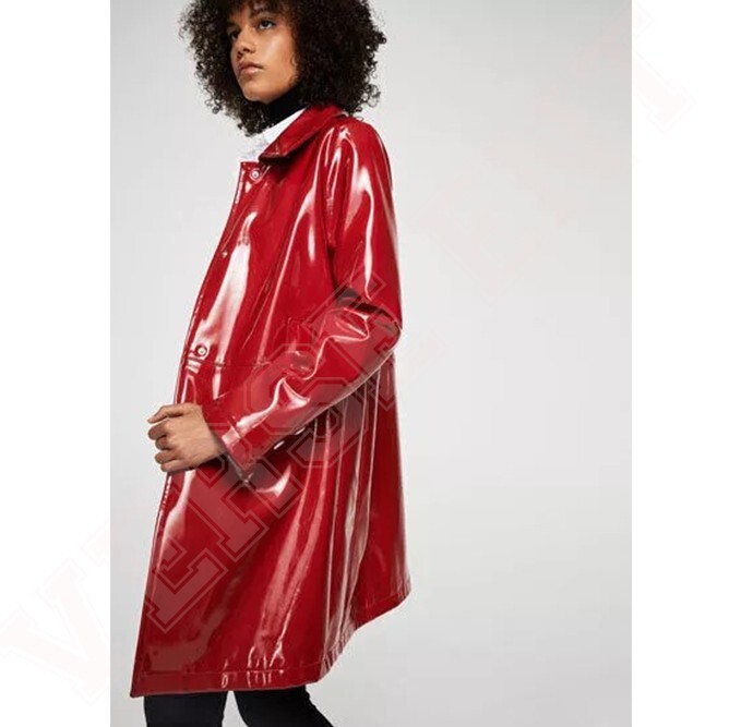 Women’s Shiny PVC Trench Coat – Faux Leather Lightweight Vinyl Raincoat ...