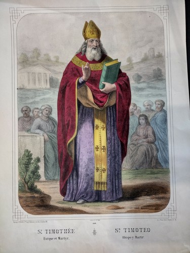 Saint Timothy Bishop Termoli Lithograph 1850 Antique Print Timotheus | eBay