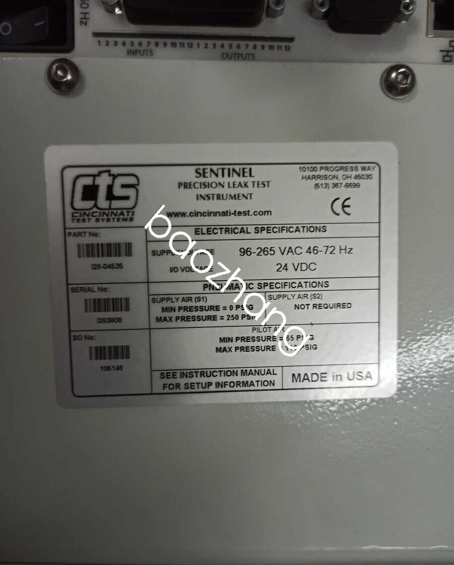 CTS CINCINNATI TEST SYSTEMS SENTINEL I28 PRECISION LEAK TEST INSTRUMENT ...