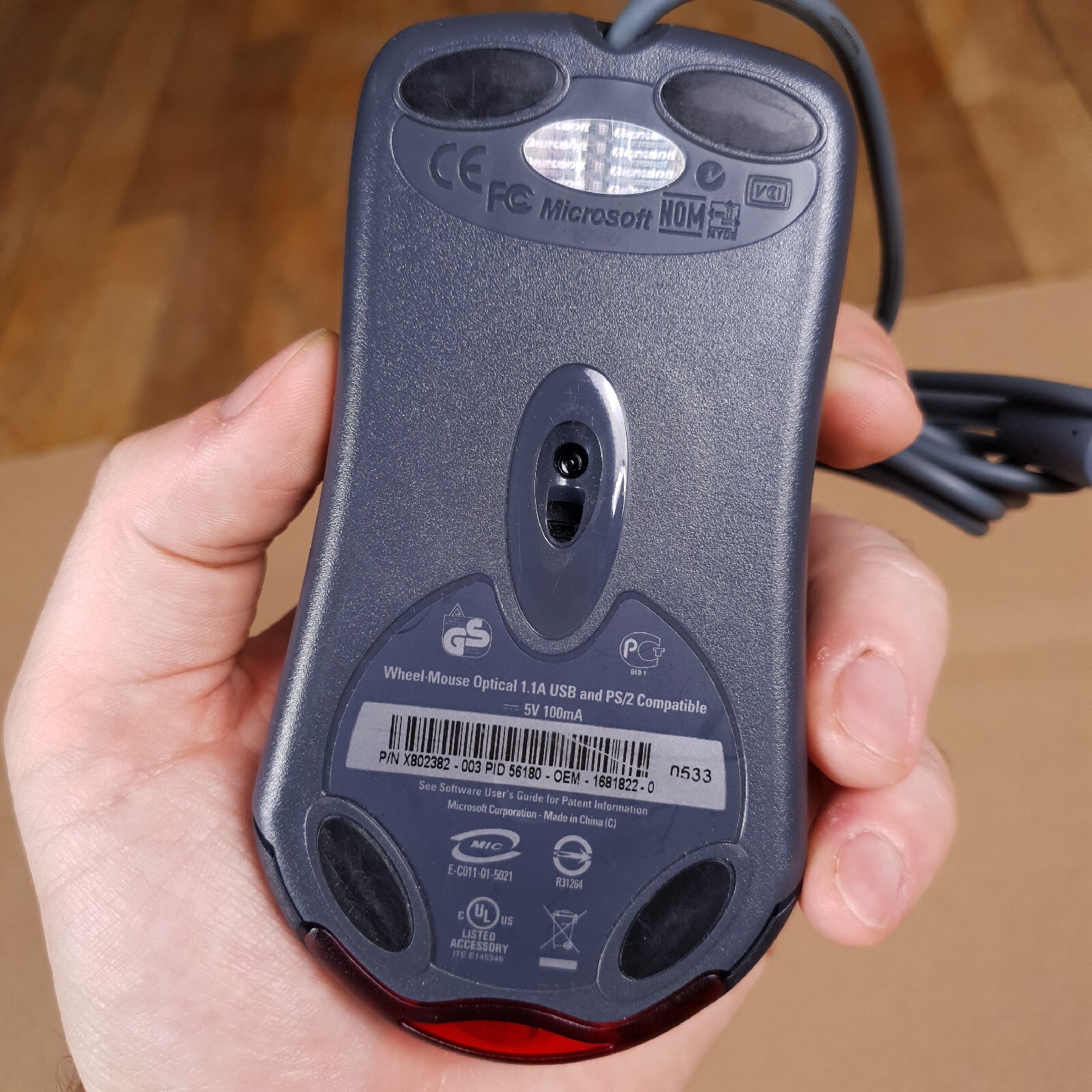 Microsoft Wheel Mouse Optical 1.1A USB PS/2 Compatible X802382 Tested ...