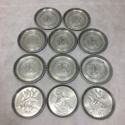 Lot of 8 Pewter Coasters R Initial Collins Old English Font & 3 Duck ...