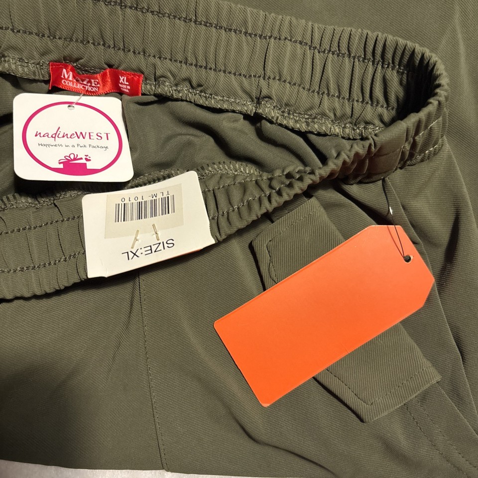 MAZE Cargo Style Trousers Soft Wide Leg Olive Green Pants Comfort Size ...