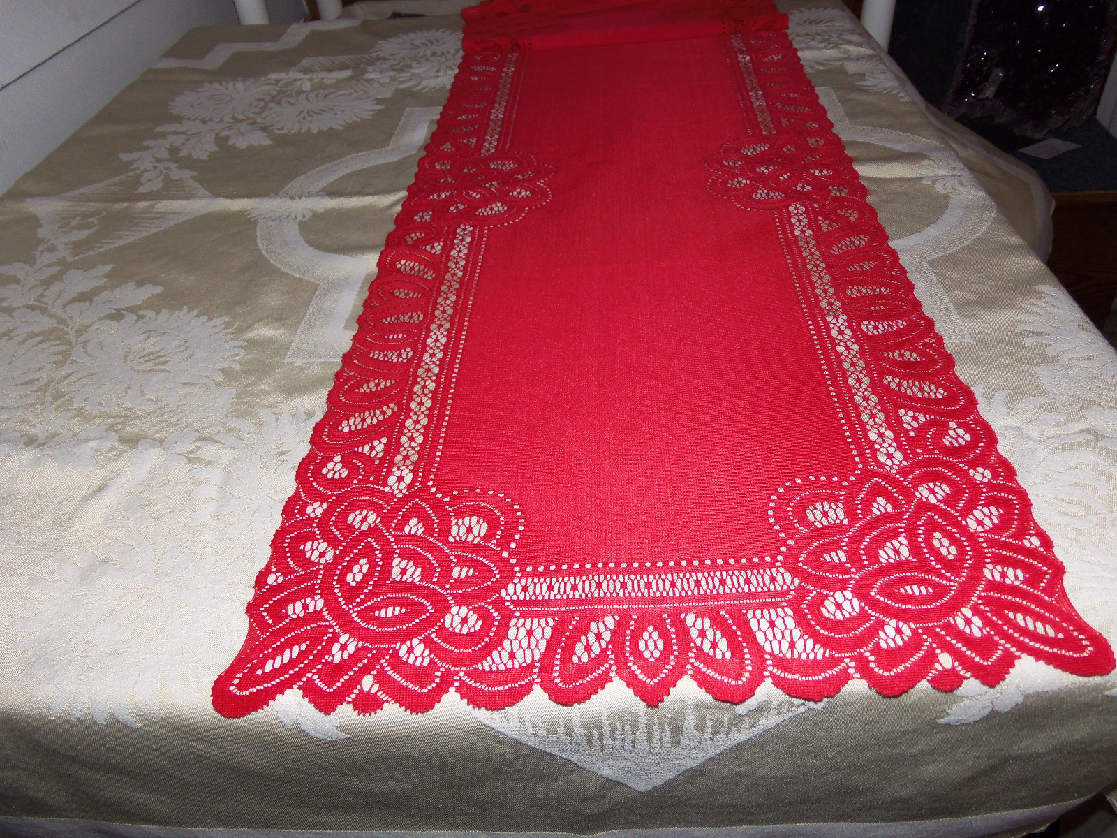 Lace Table Runner Red Battenburg design 52 x 14 | eBay