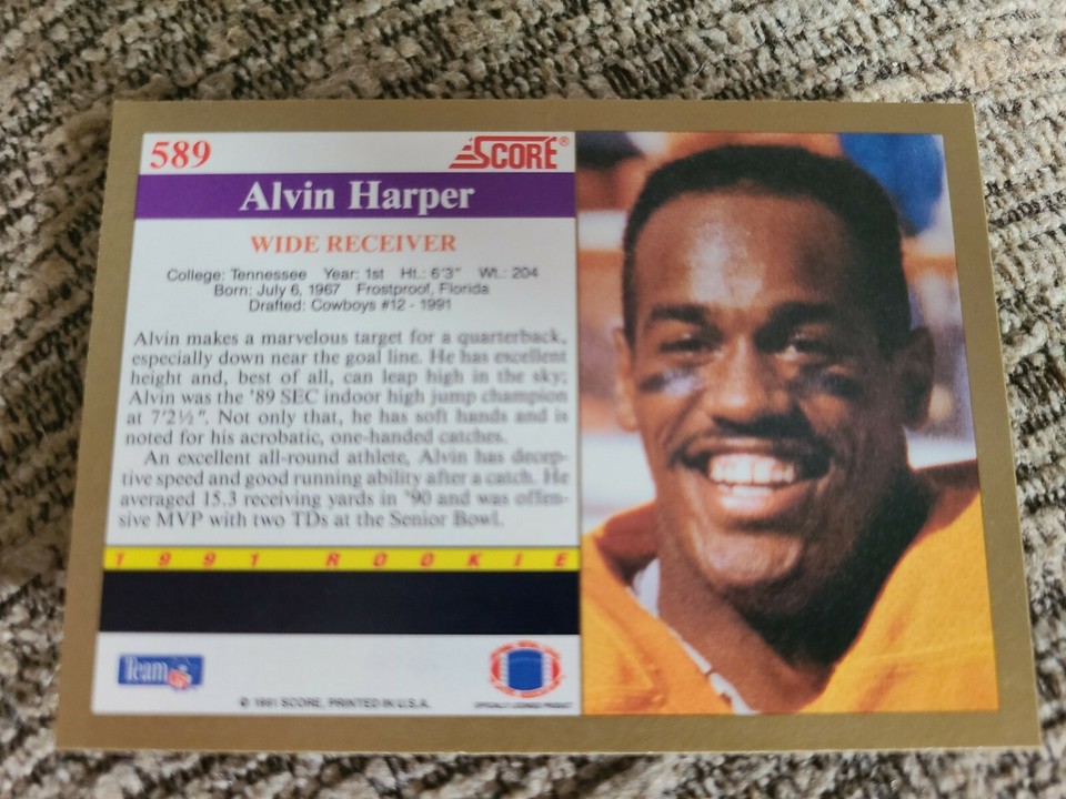 Alvin Harper 1991 Score Rookie Football Card NM/MT #589 Dallas Cowboys ...
