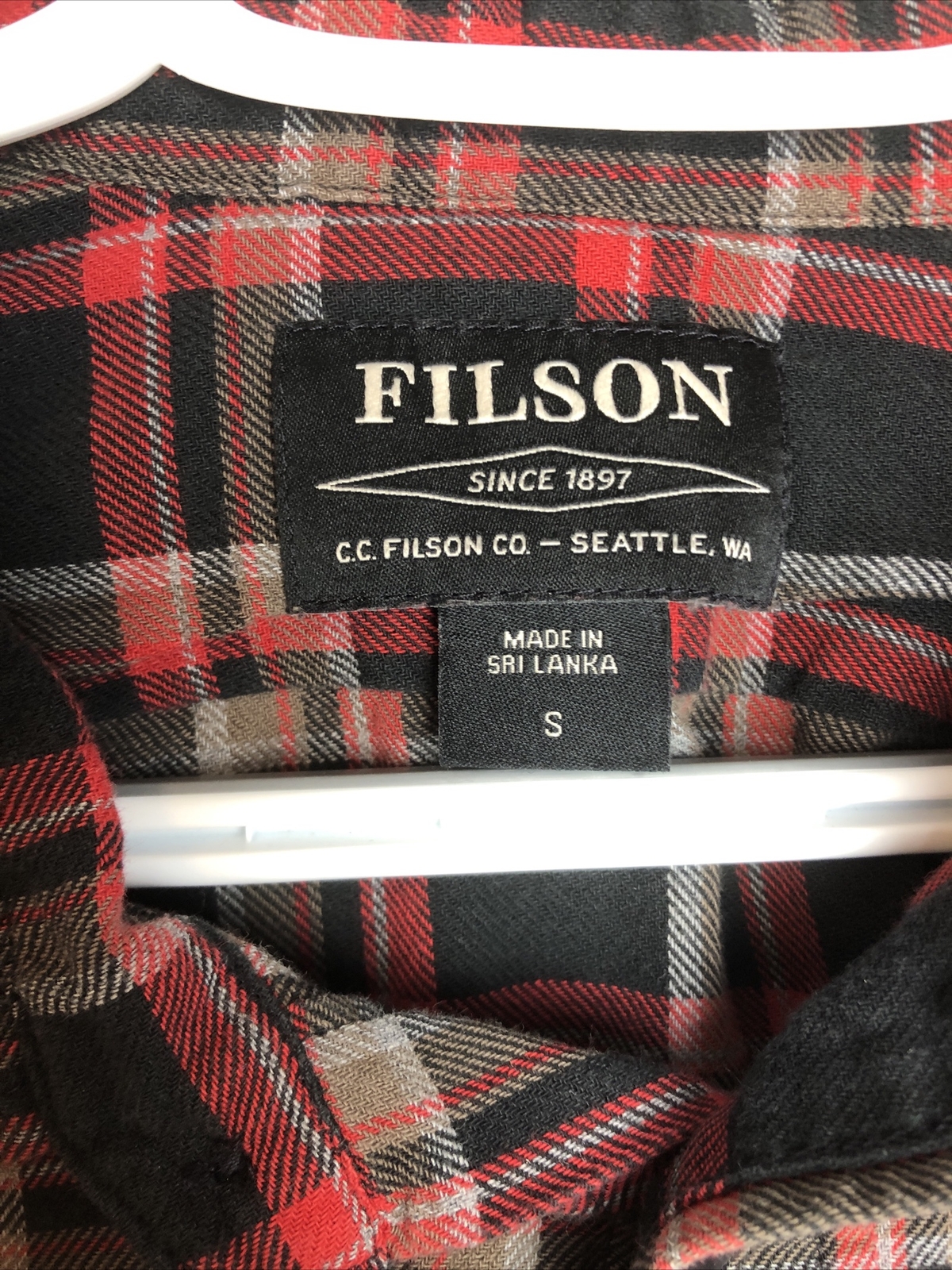 Filson Men's Red and Black Plaid Long Sleeve Button U… - Gem