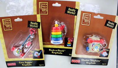 SET of 3 Fisher-Price Keychains Keyrings Mini Toys: Popper Stack Phone ...