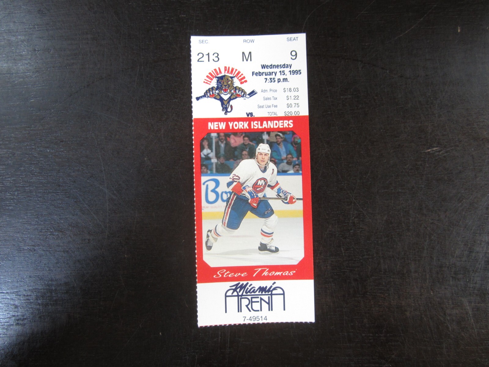 Florida Panthers Ticket Stub February 15 1995 vs New York Islanders 2 ...