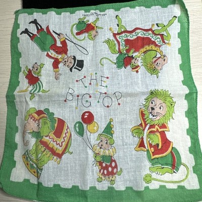 Hankies The Big Top 1950 Elephant Horse Lion Ringmaster Cotton Vintage Green | eBay