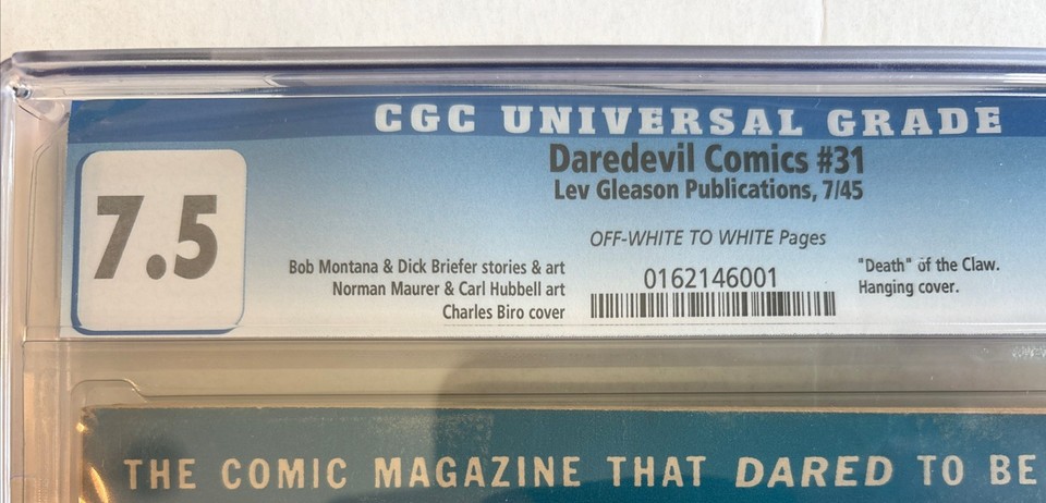 Daredevil Comics #31 CGC 7.5 VF- Lev Gleason Hanging Cover 1945 Death ...