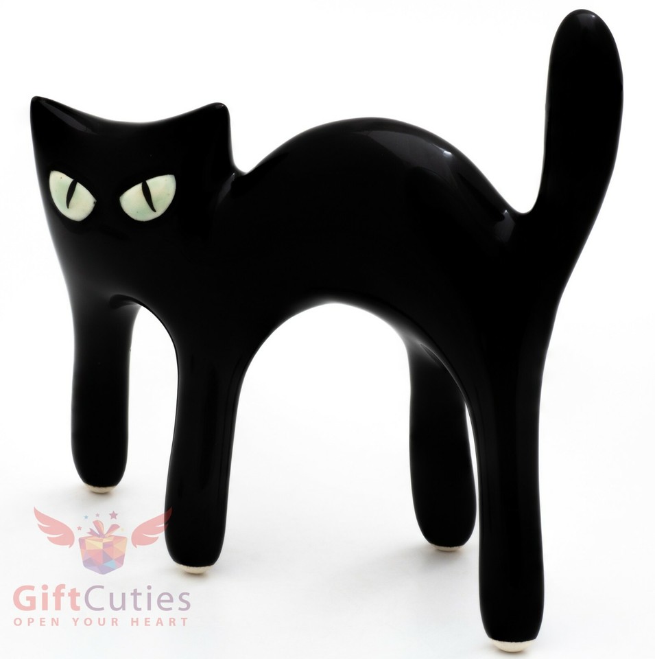 Porcelain Figurine of Black Angry Cat Kitty Kitten | eBay