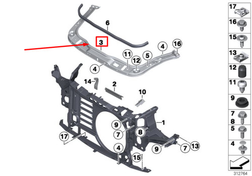 MINI COOPER R56 FRONT UPPER RADIATOR SUPPORT LOCK BRIDGE 51712751260 NO ...
