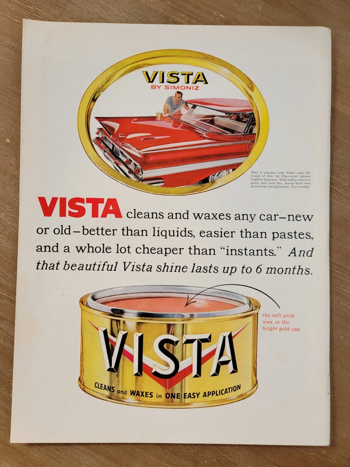 Vintage 1960 Vista Car Wax by Simoniz Print Ad C | eBay