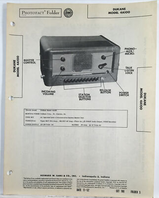 Vintage Photofact Folder. Year 1952 Dukane Intercom. Model 5A100. J6 | eBay