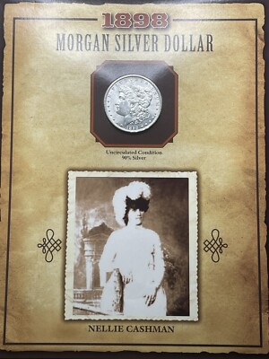 1898 $1 Morgan Silver Dollar Uncirculated w/ Nellie Cashman Stamp #297 ...