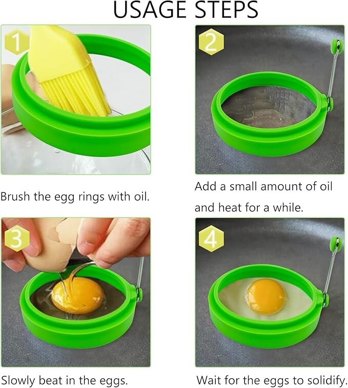 Egg Ring Set, Silicone Egg Ring Molds, Fried Egg Rings and Non-Stick ...