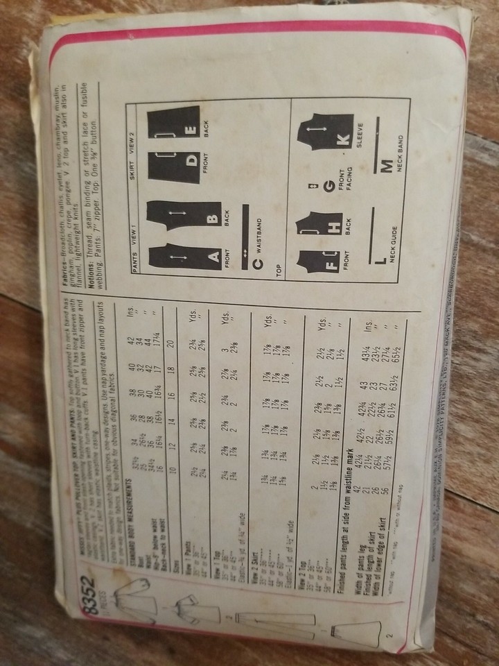 Simplicity Sewing Pattern 8352 VTG 70' Misses Pullover Top Skirt Pants ...