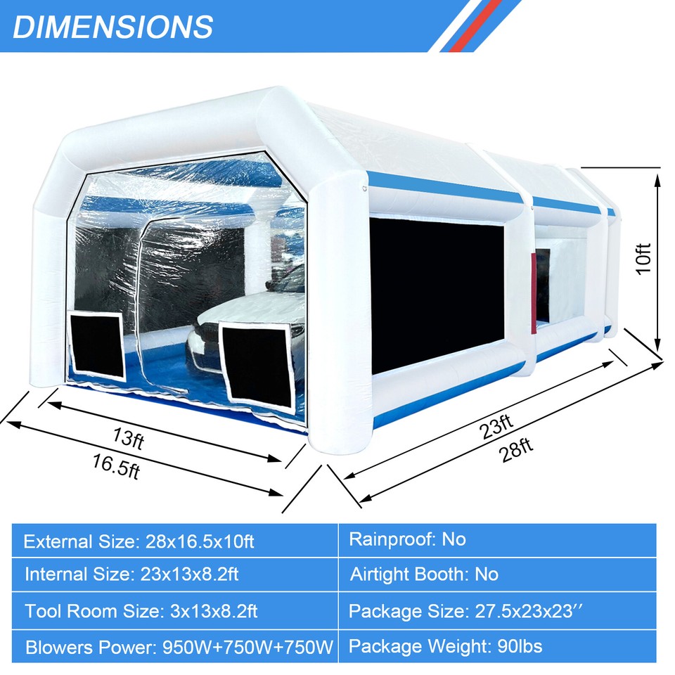 28X16.5X10ft Inflatable Paint Booth Portable Spray Booth with Oversized ...