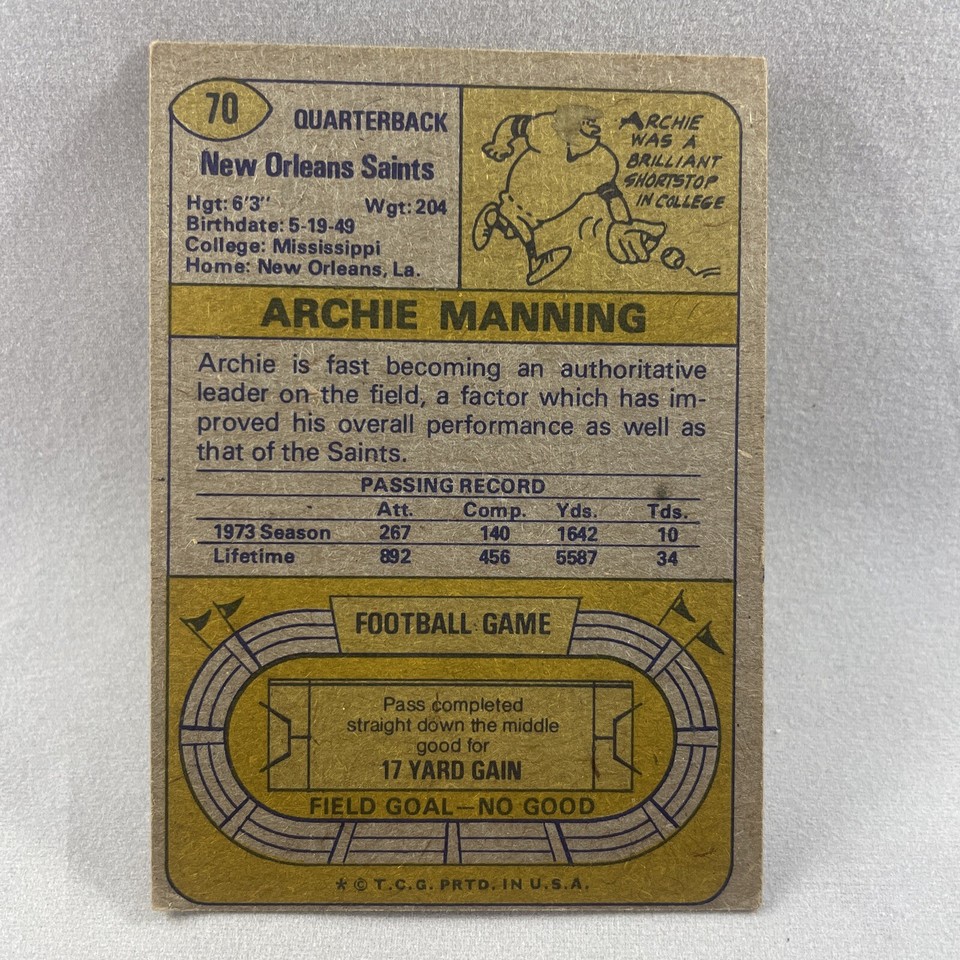 Archie Manning -Mississippi- New Orleans Saints Autographed Card | eBay