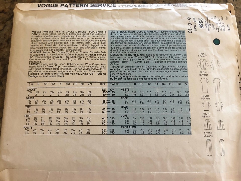 🌹VOGUE BASIC DESIGN #2285 - LADIES JACKET-DRESS-TOP-SKIRT-PANTS PATTERN ...