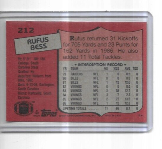 1987 Topps Football #212 Rufus Bess Minnesota Vikings | eBay