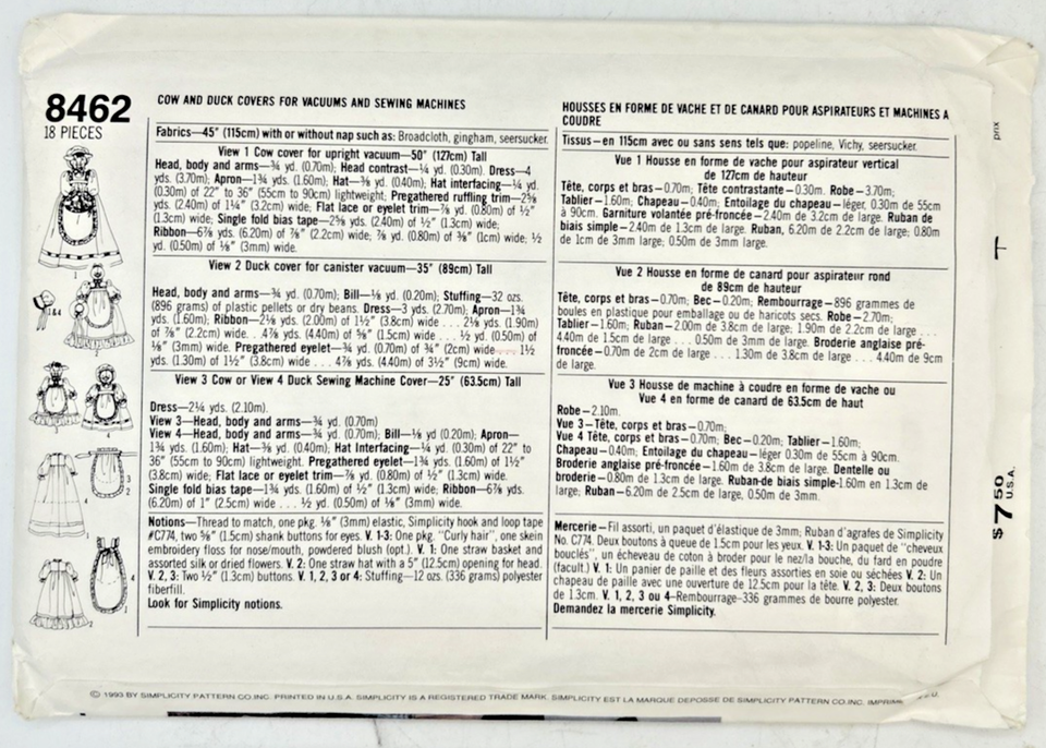 Simplicity Crafts Pattern 8462 Cow & Duck Covers Vacuum & Sewing ...