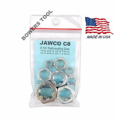 Jawco 8pc C8 NC-USS Coarse SAE Rethreading Die Set Thread Restore 1/4-3 ...