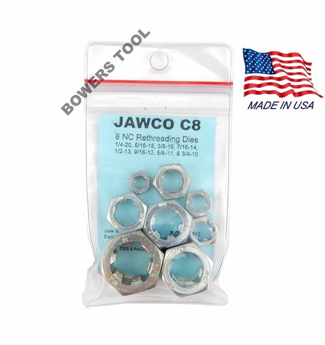 Jawco 8pc C8 NC-USS Coarse SAE Rethreading Die Set Thread Restore 1/4-3 ...