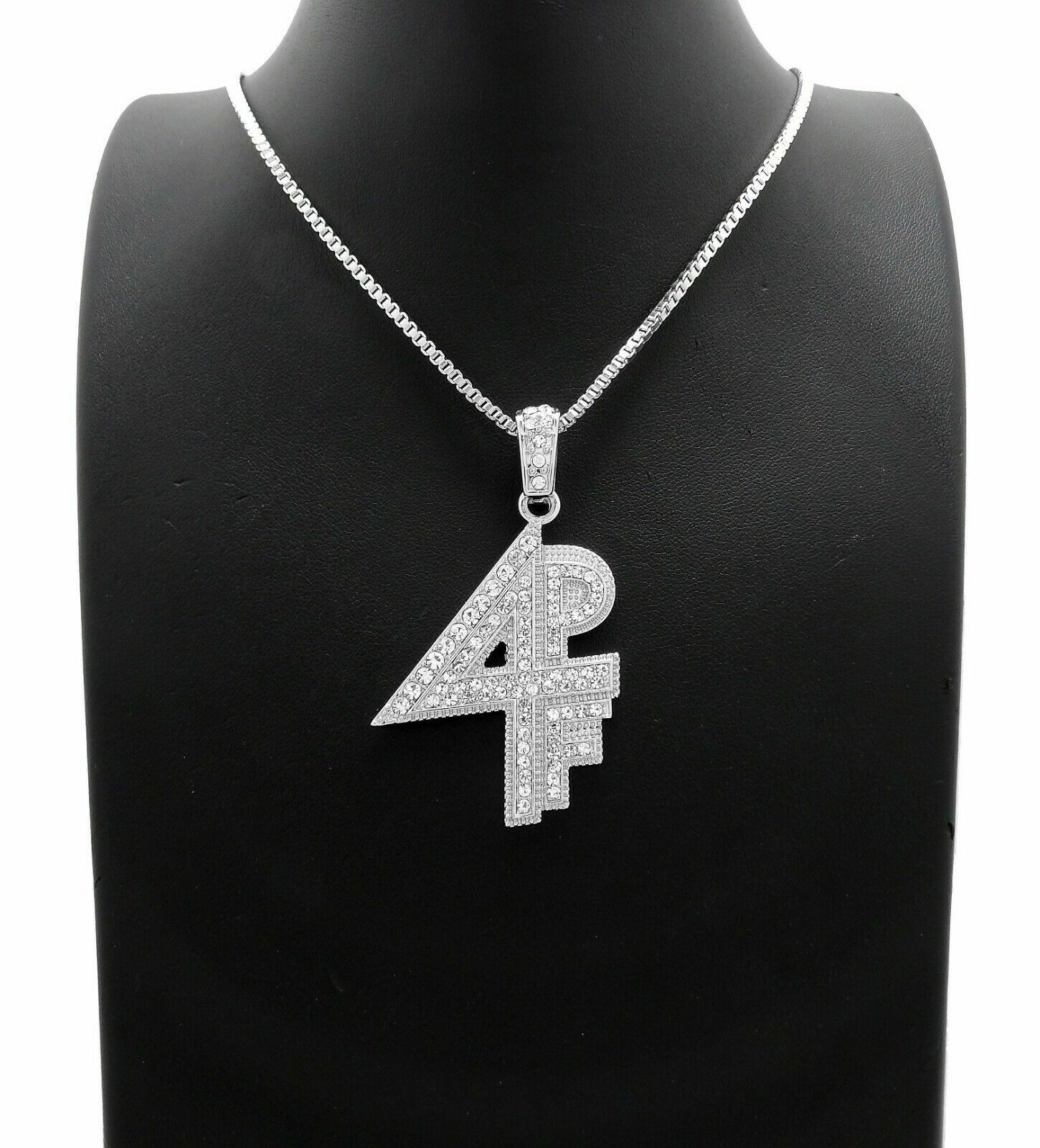 Iced Silver PT Lil BABY 4PF Pendant & 20" 24" Box Cuban Chain Hip Hop ...