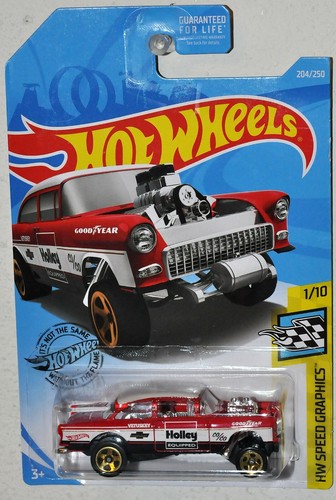 Hot Wheels 2019 #204 55 Chevy Bel Air Gasser Holley Speed Graphics #1 ...