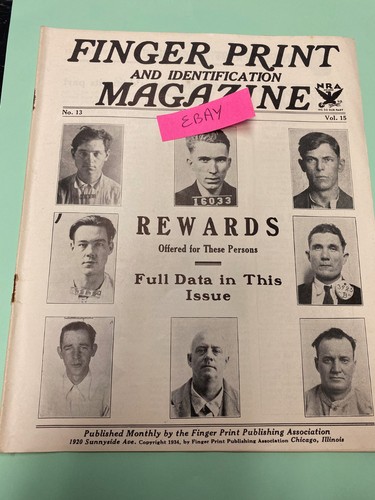 1934 Finger Print and Identification Magazine PRISON MUG SHOT Photo MI ...
