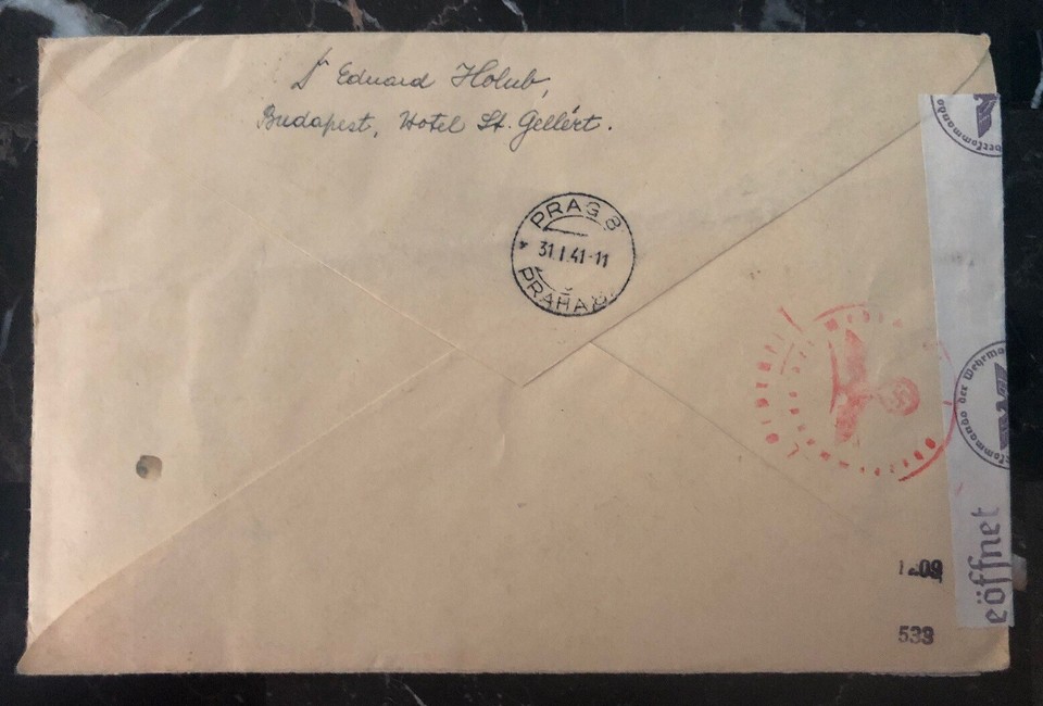 1938 Budapest Hungary Censored Souvenir Cover To Prague Czechoslovakia ...