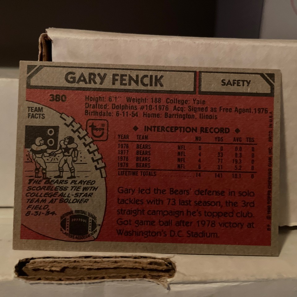 Gary Fencik -Yale- Chicago Bears Autographed Card | eBay