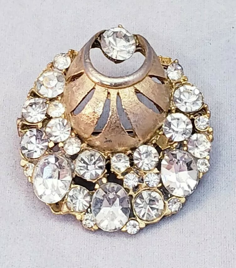 Crystal Coated Clam Shell Style Large Gold Tone Vinta… - Gem