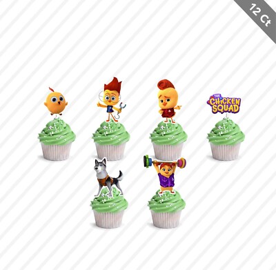 12 Chicken Squad Cupcake Topper Pick Favor Party Birthday Farm Animals ...