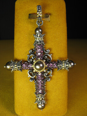 BARBARA BIXBY CROSS BLACK PEARL PINK RHODOLITE GARNET FLOWER ENHANCER ...