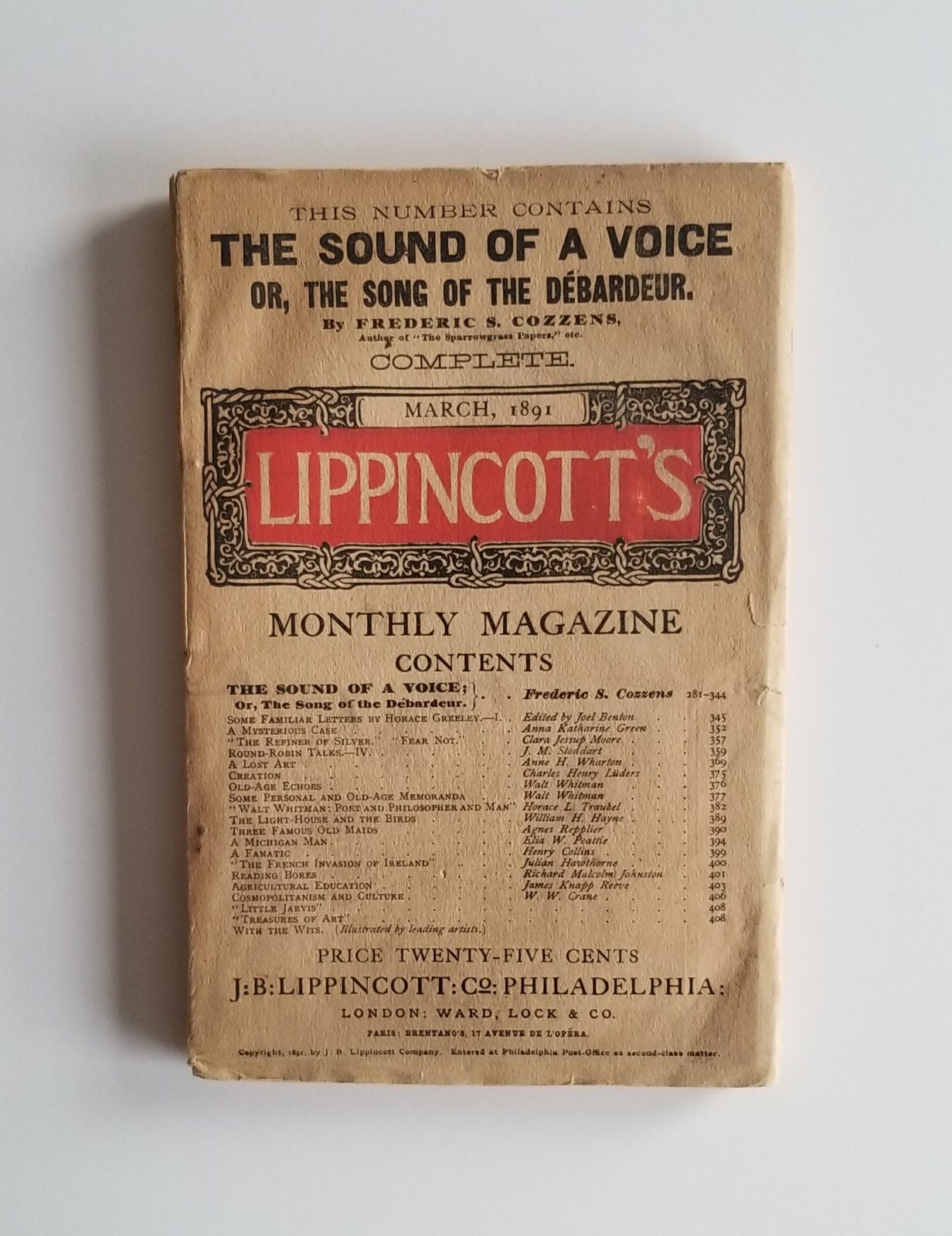 Lippincott's Monthly Magazine 1891 Walt Whitman First Appearance Two ...