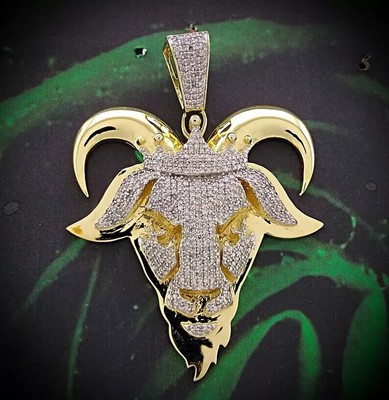2.30 Ct Round Simulated Diamond Goat Men's Pendant 925 Yellow Sterling ...