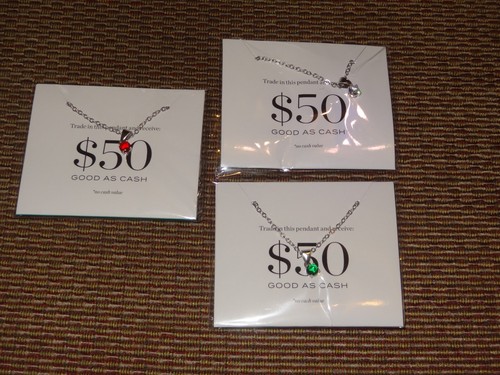 3 New Effy Solitaire Pendants 18" Silver Tone Chain Necklace w/Gift Box ...